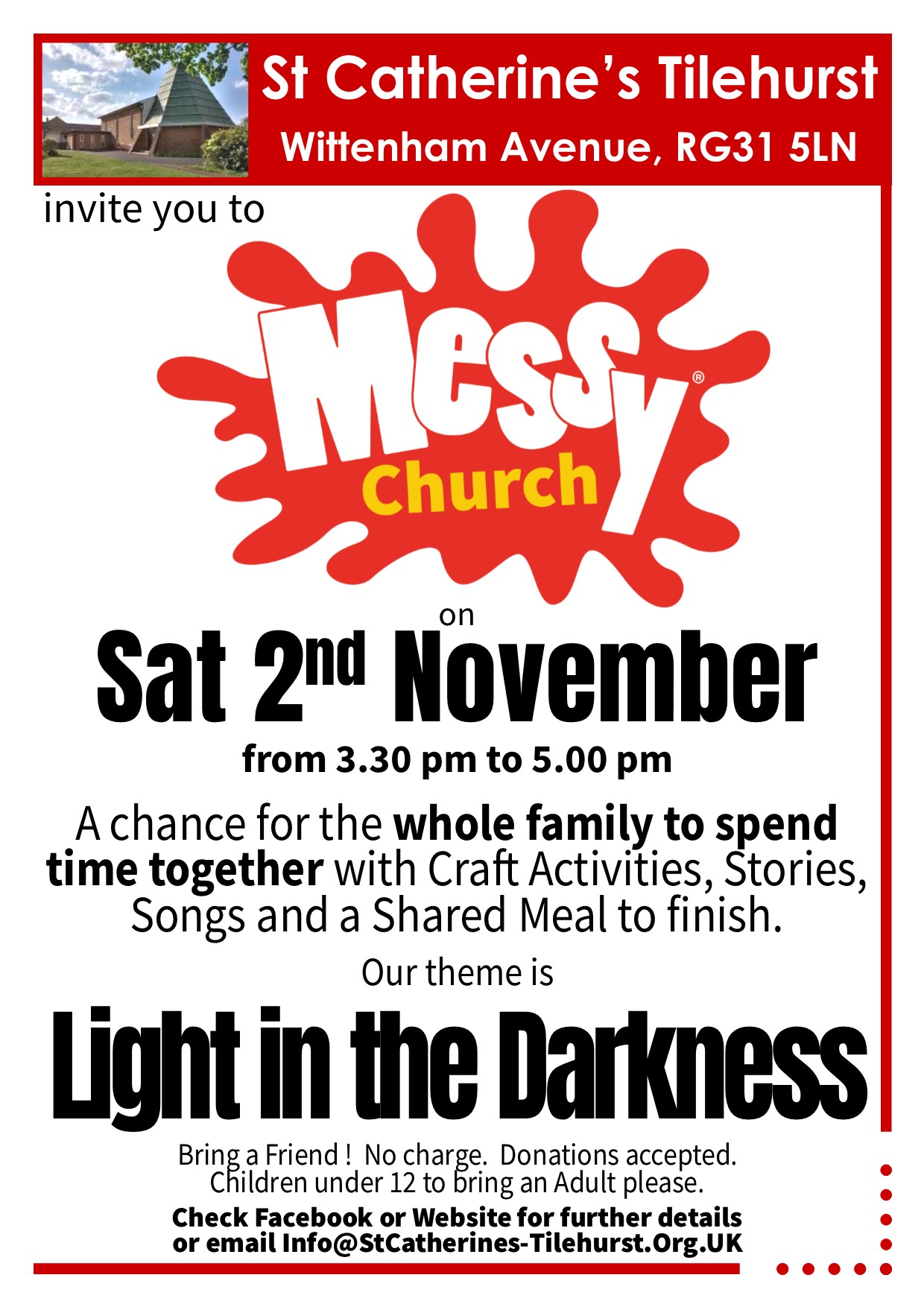 Messy Church : Light in the Darkness – Saturday 2nd November – St ...