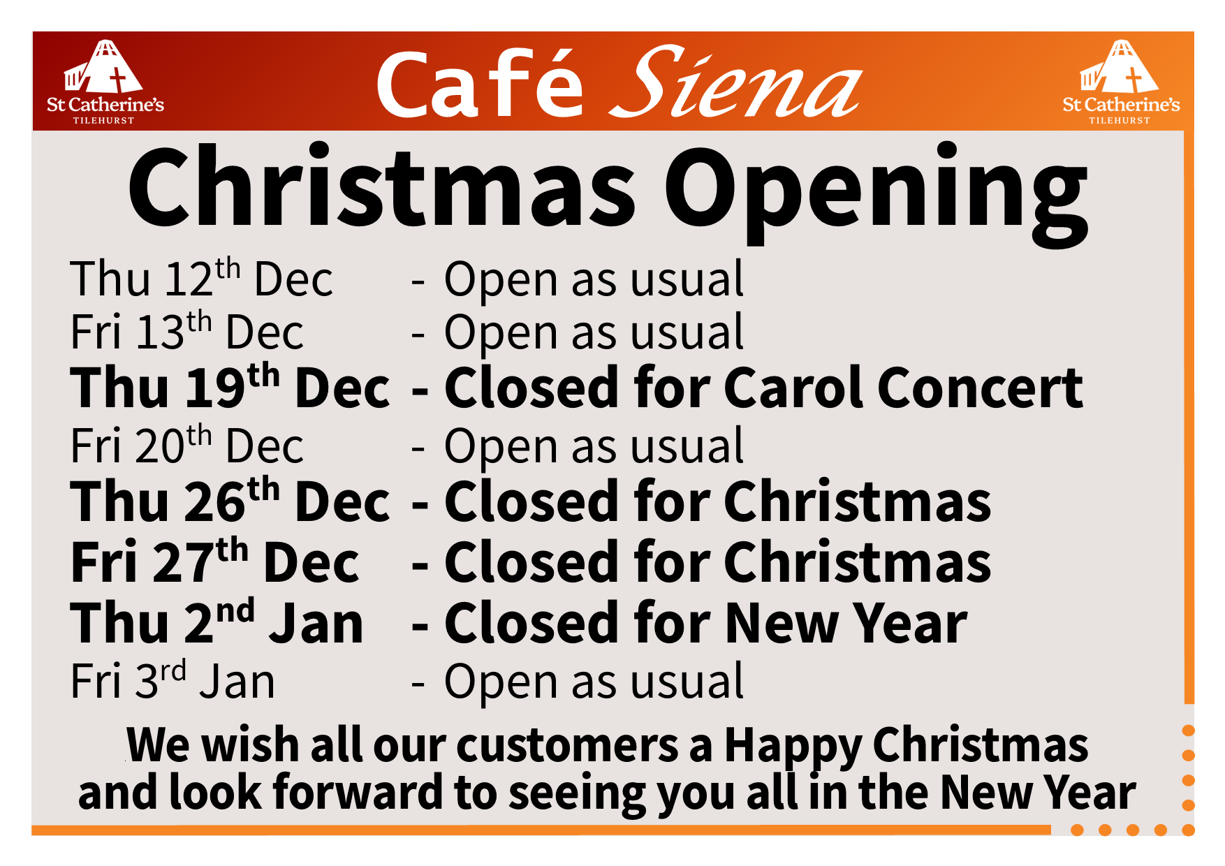 Café Siena – Christmas Opening – St Catherine's